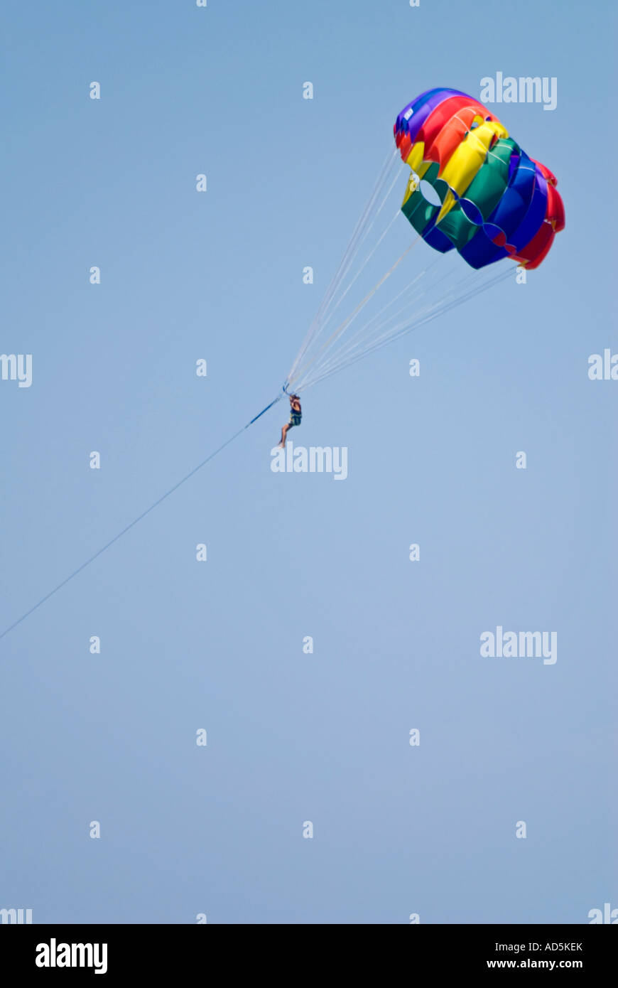 Vertical close up of a young woman para-sailing, para sailing, with a ...