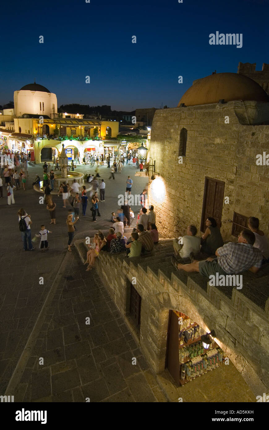 Vertical elevated wide angle of people gathered in the popular ...