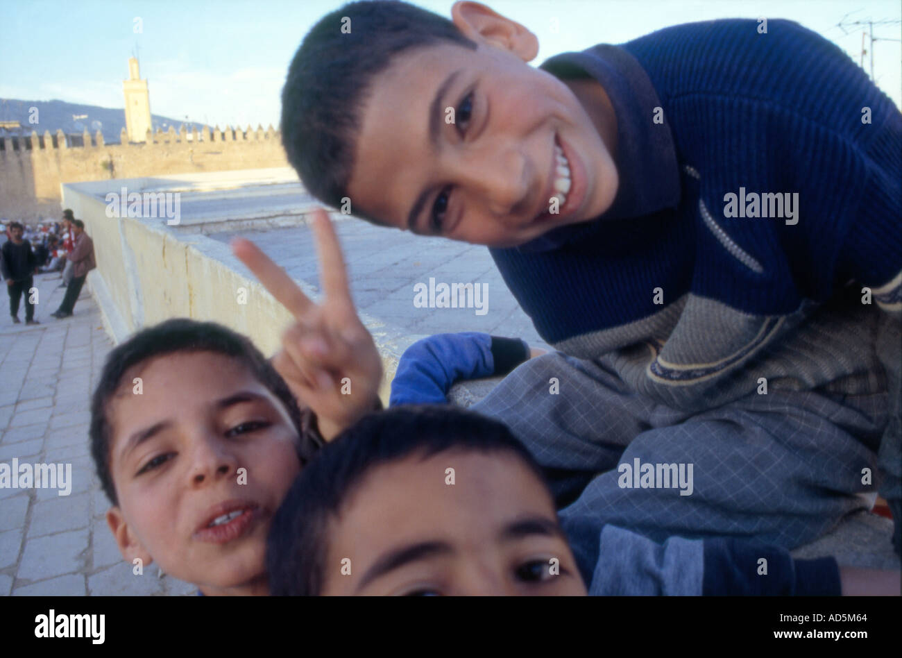 Boys posing in frontof the camera Fez Morocco North Africa Stock Photo ...