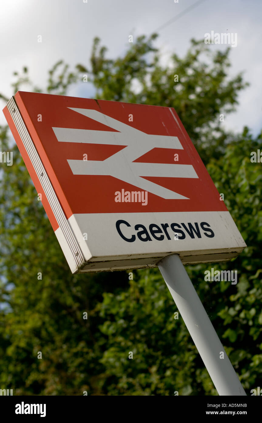 Caersws railway station sign, Powys mid wales UK Stock Photo - Alamy