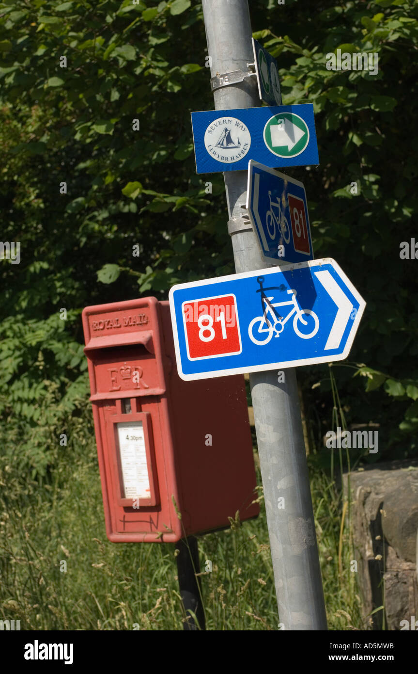 signs for the Sustrans national cycle route 81, Llanidloes Powys mid ...