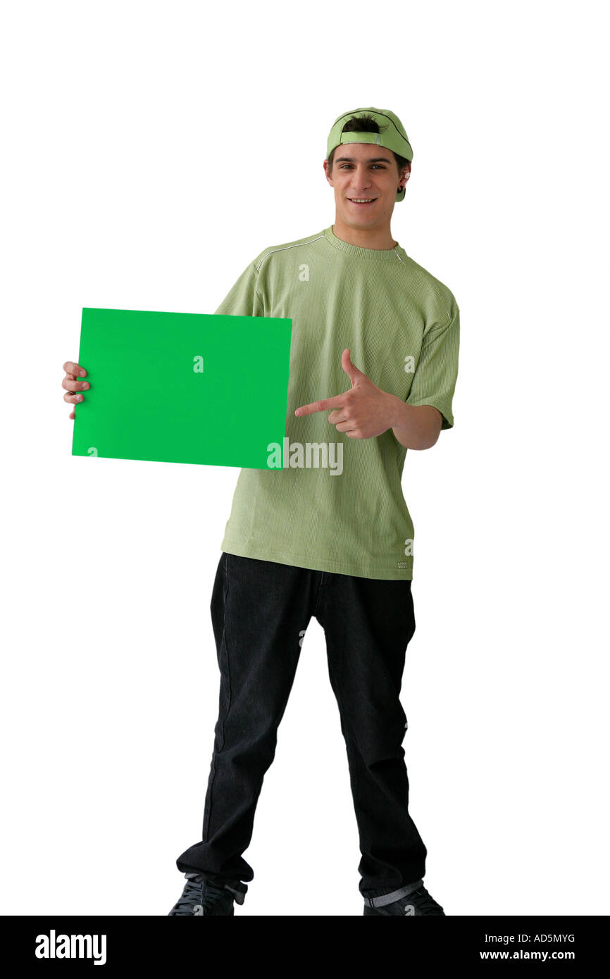 Man showing a green display board Stock Photo - Alamy