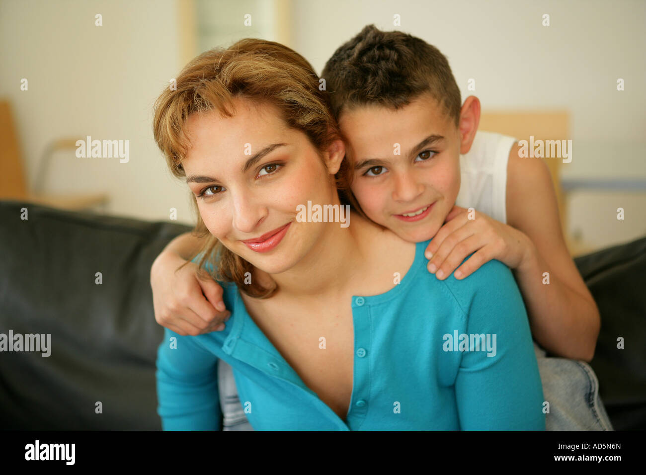 Mother and son smiling Stock Photo - Alamy