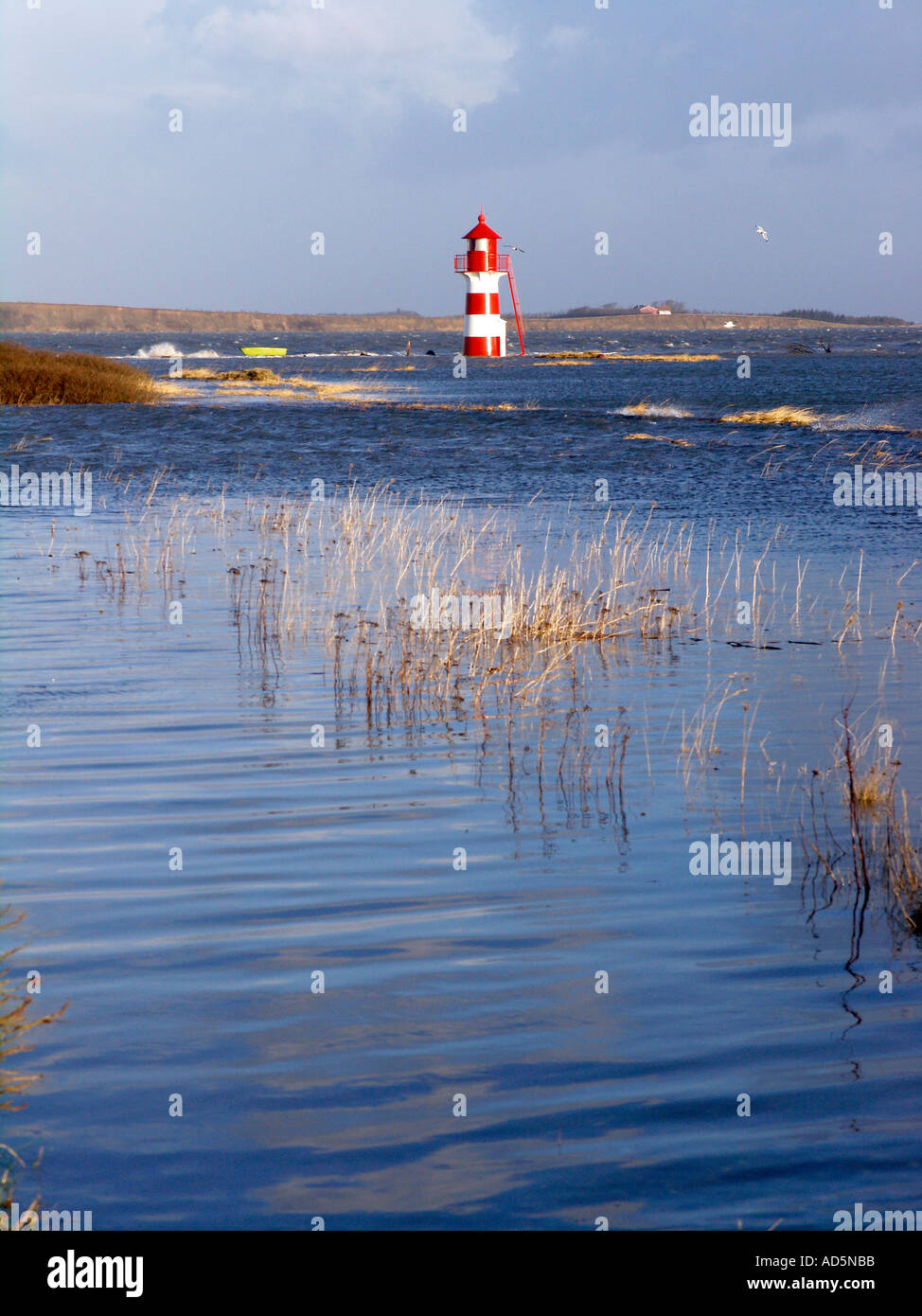 Denmark Jutland Oddesund flooding of land due to high tide caused by ...
