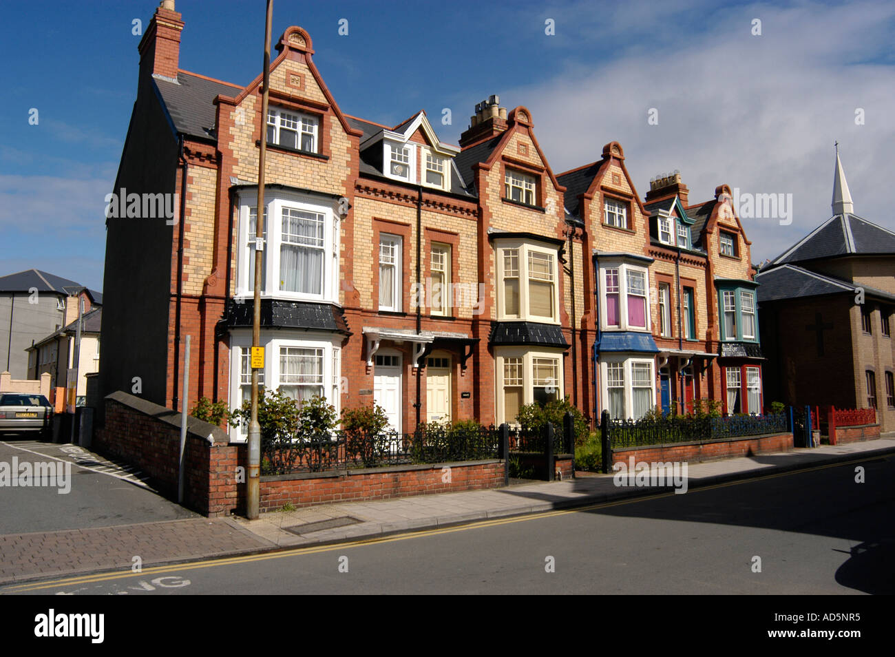Row of Victorian brick terraced houses , Bath Street, Aberystwyth ...
