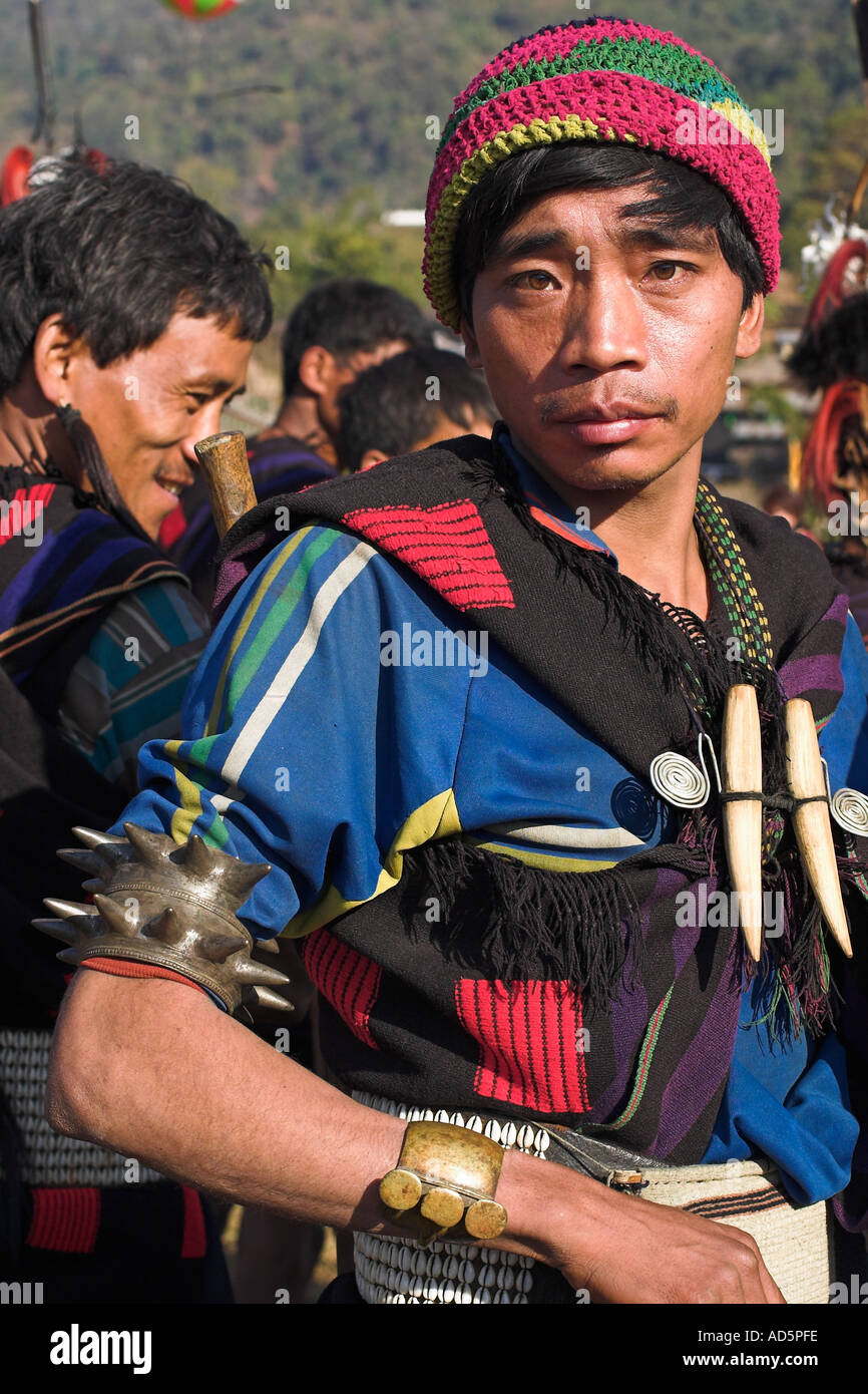 MYANMAR BURMA Naga man wearing Tiger teeth necklace heirloom arm ...