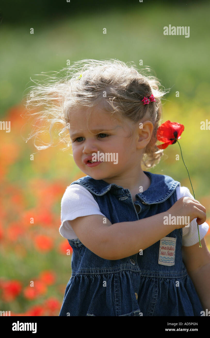 Little girl in a poppies' field Stock Photo - Alamy