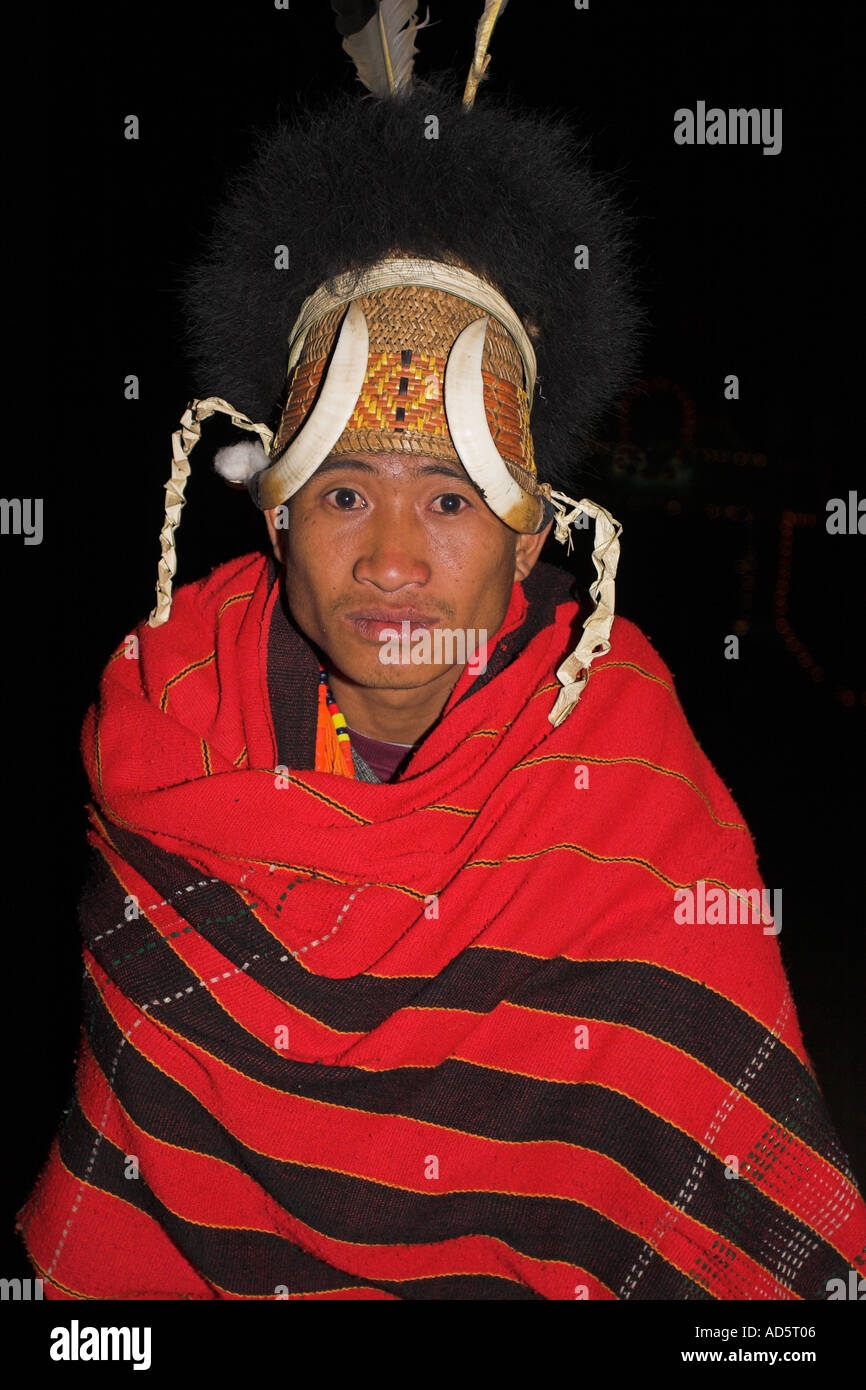 MYANMAR BURMA Naga man wrapped up in traditional blanket wearing ...