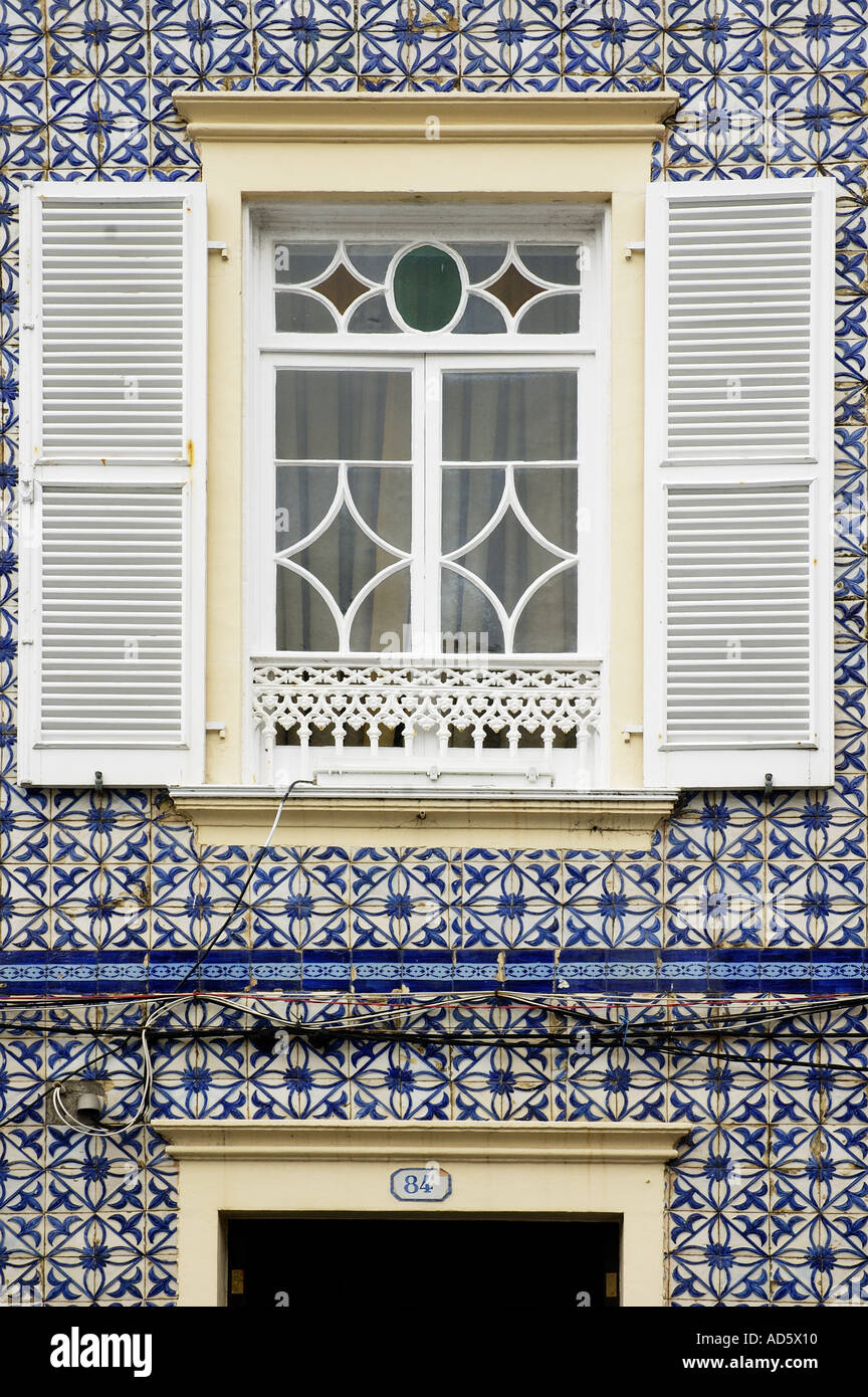 Window in wall completely decorated in painted tiles Ribeira Grande Sao ...