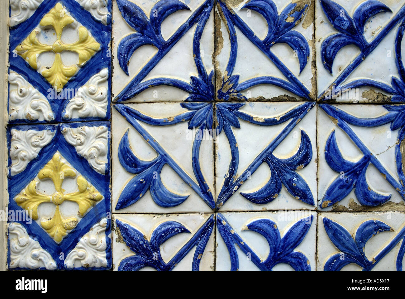 Decorative tiles on wall of shop Ribeira Grande Sao Miguel island ...
