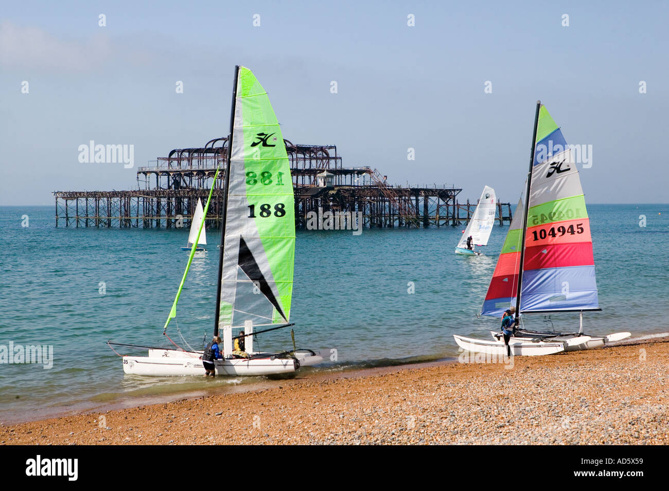 Sailing boats launch into the sea off the beach in front of Brighton s ...