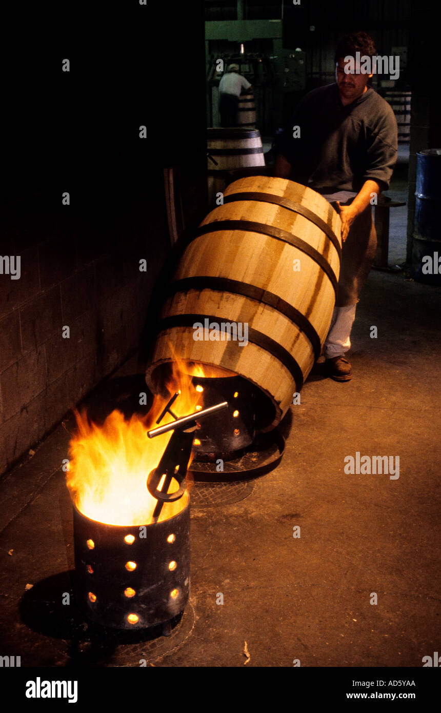 Cooperage cognac whisky wine port cask barrel fire Stock Photo - Alamy
