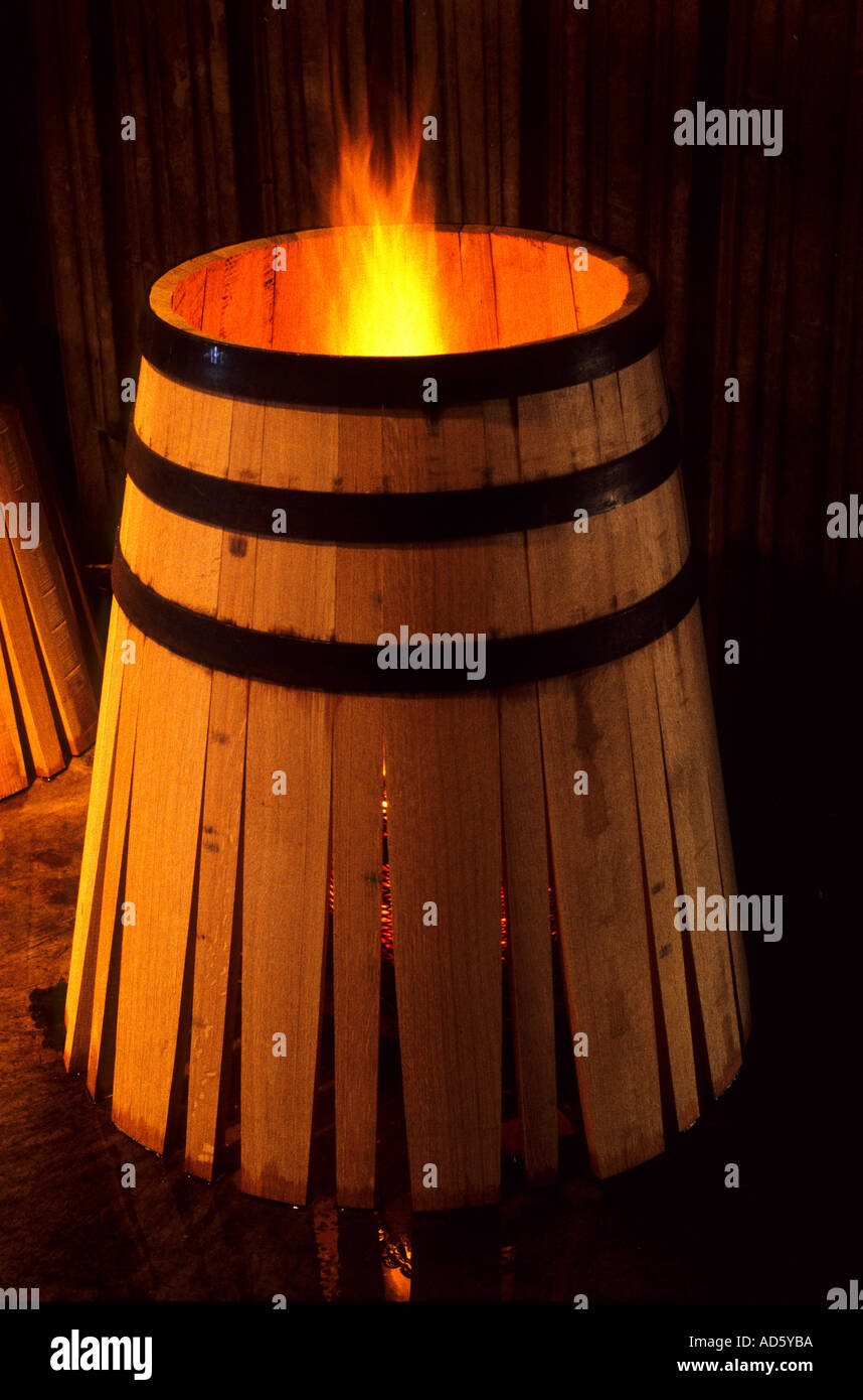 Cooperage cognac whisky wine port cask barrel fire Stock Photo - Alamy