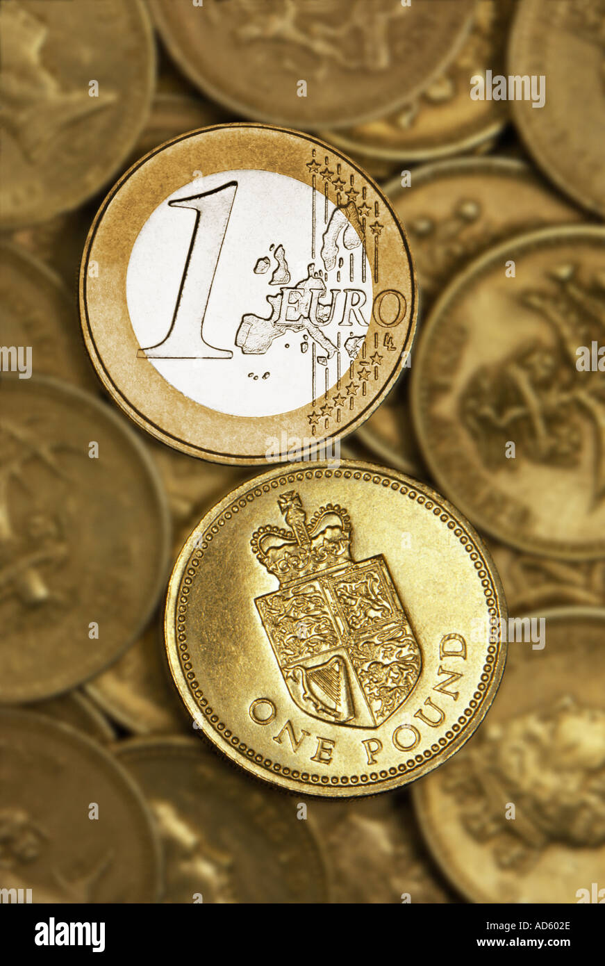 EU Euro and UK Pound coins Stock Photo - Alamy