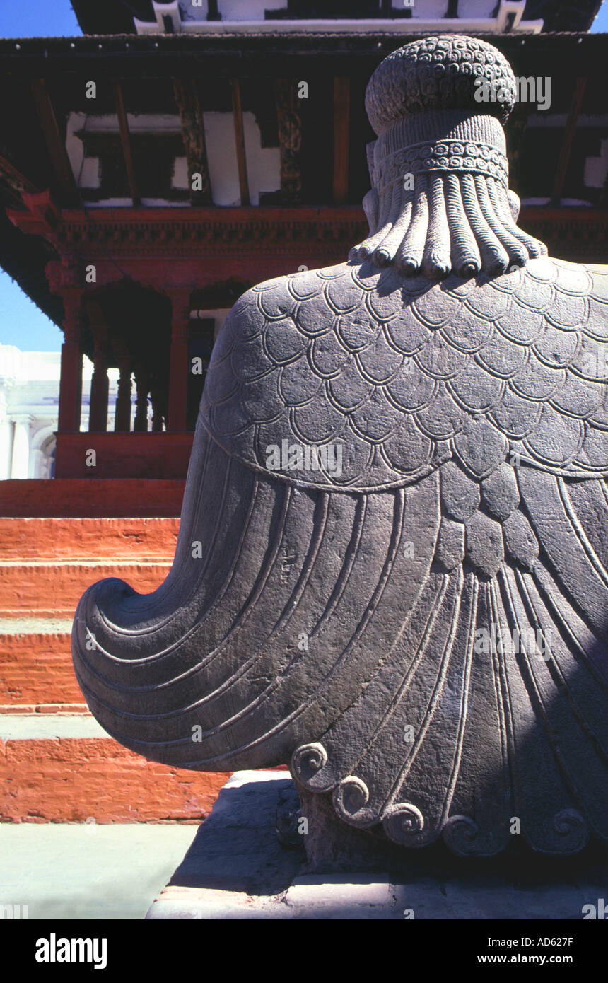 Nepal Kathmandu rear view of statue of Garuda the mythical half eagle ...