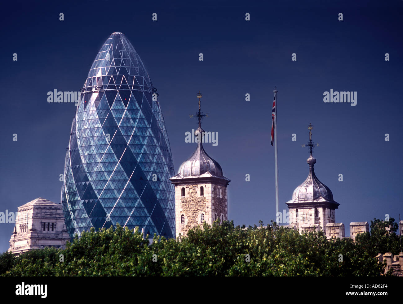 Swiss Re building and Tower of London London England Stock Photo - Alamy