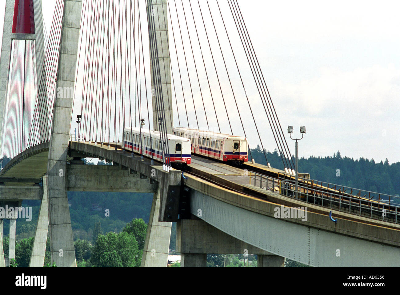 Skytrain bridge over the Fraser River New Westminster British Columbia ...