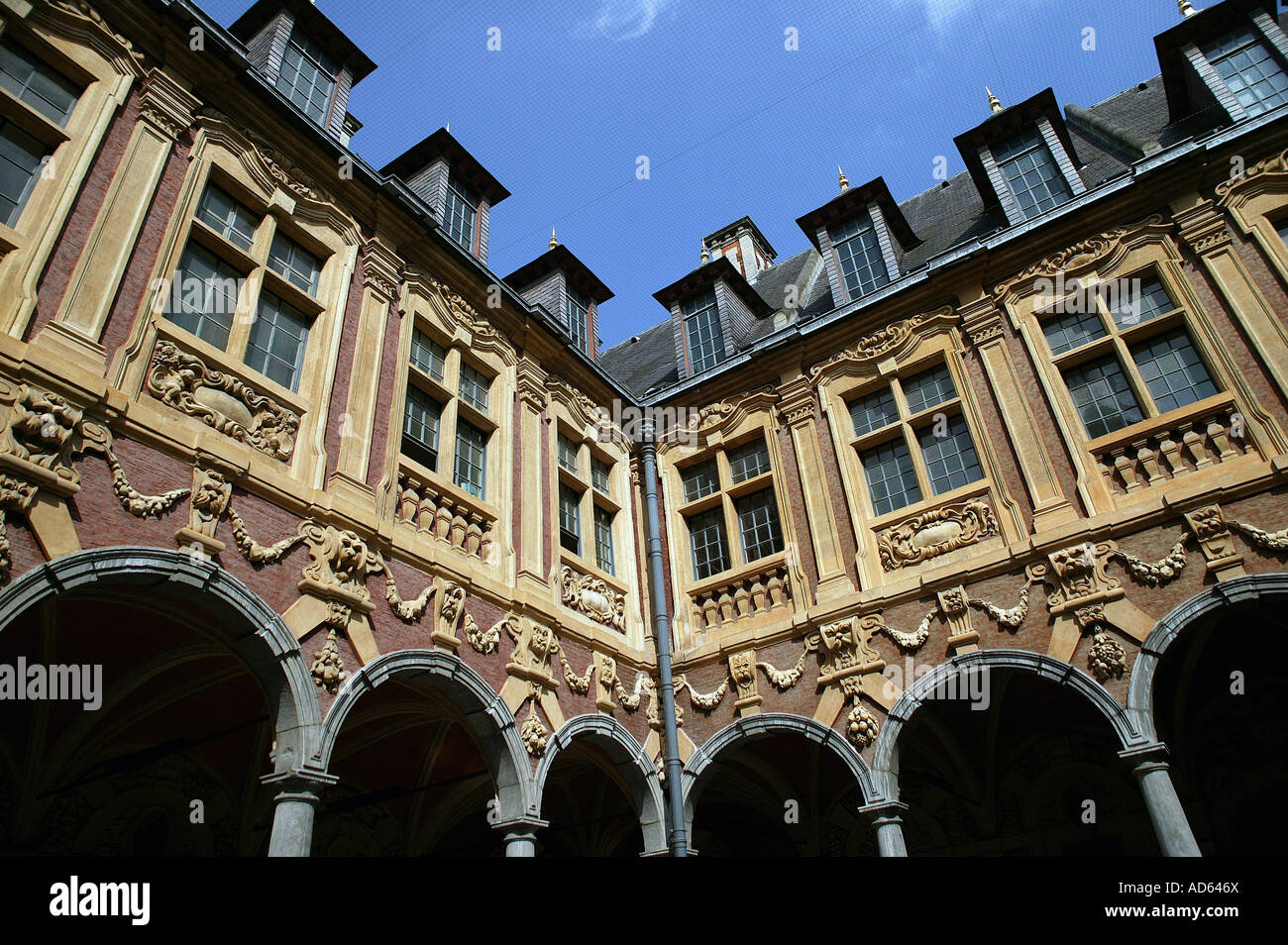 buildings and monumental arcades, Lille, Old Stock market Stock Photo ...