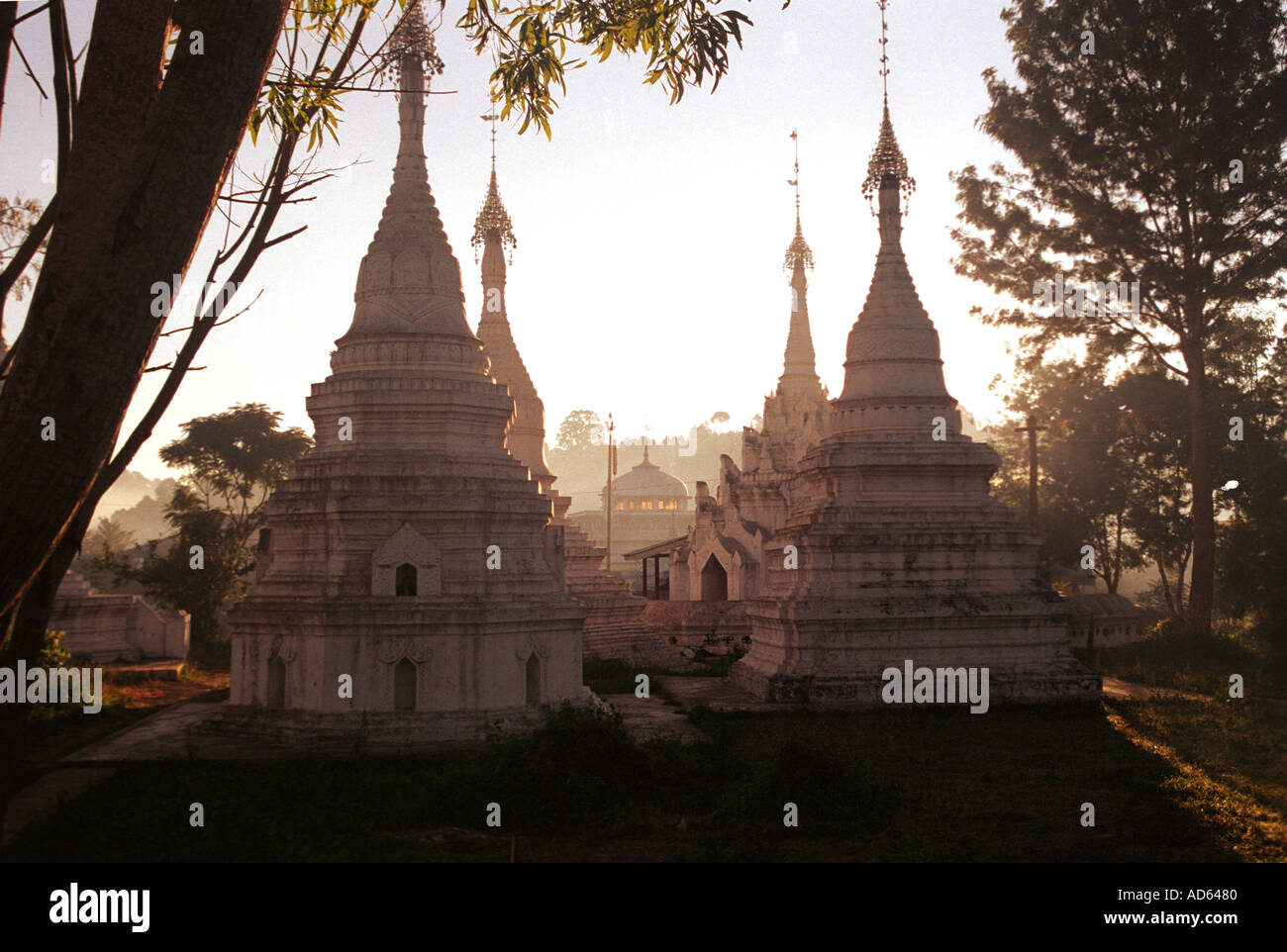Burma Kalaw Monastry with Mosque in background wake up to a misty ...