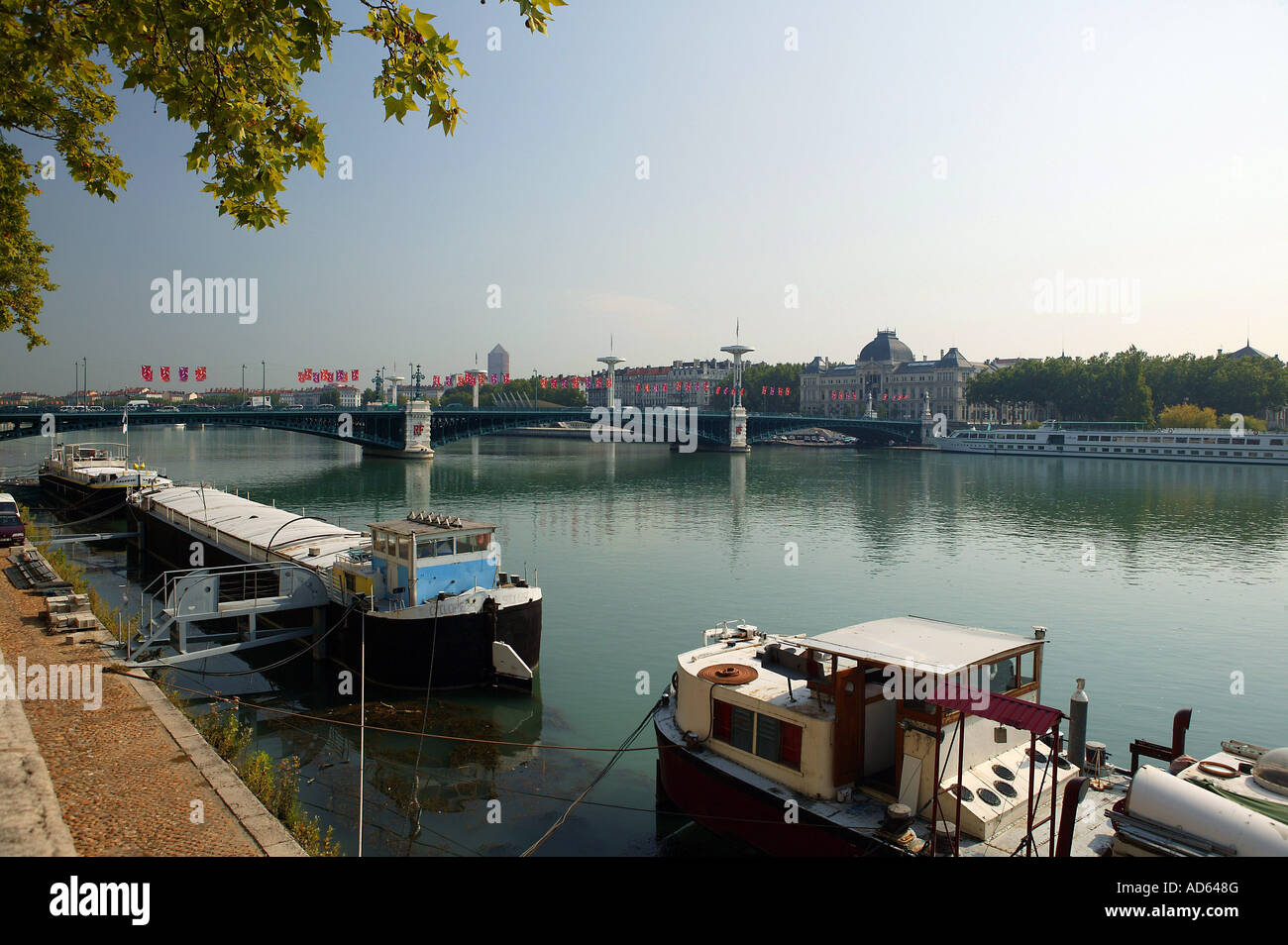 embankments and barges, Lyon, Galliéni Bridge Stock Photo - Alamy