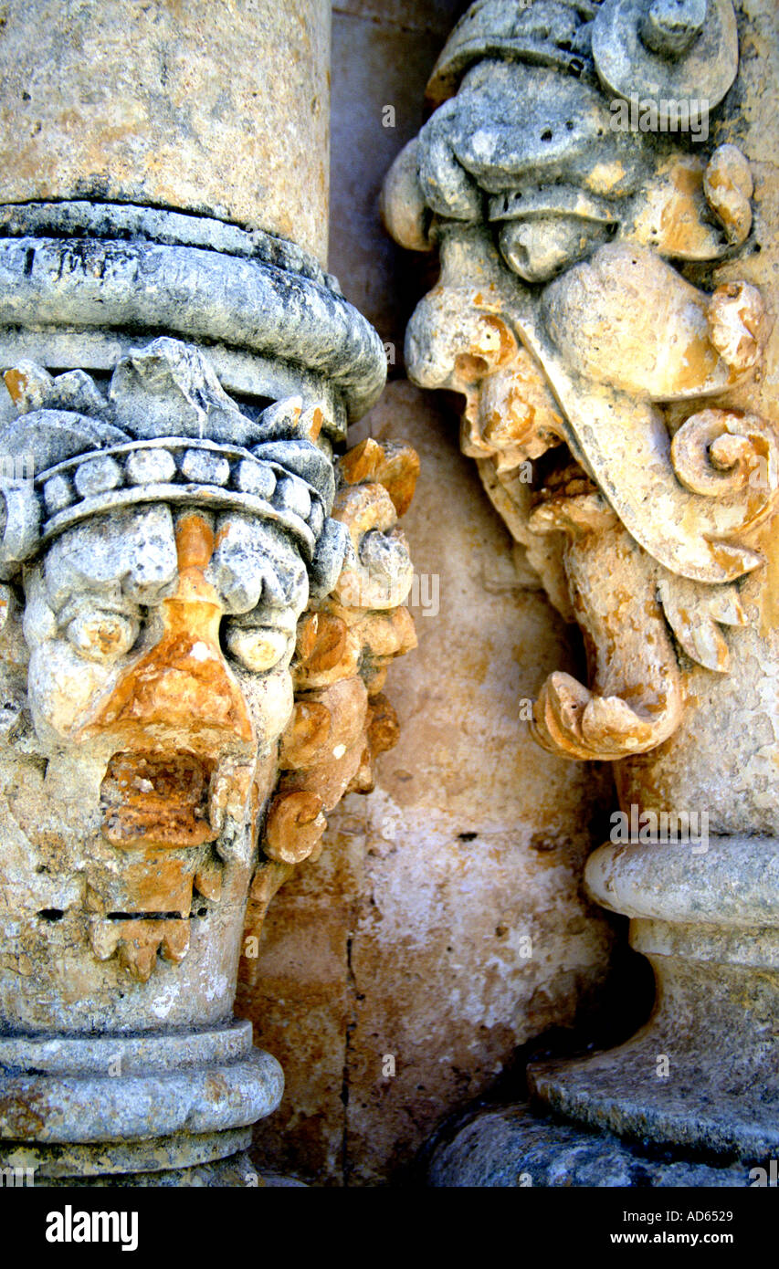 Scowling roaring gargoyles on a greek monastery agia Stock Photo - Alamy