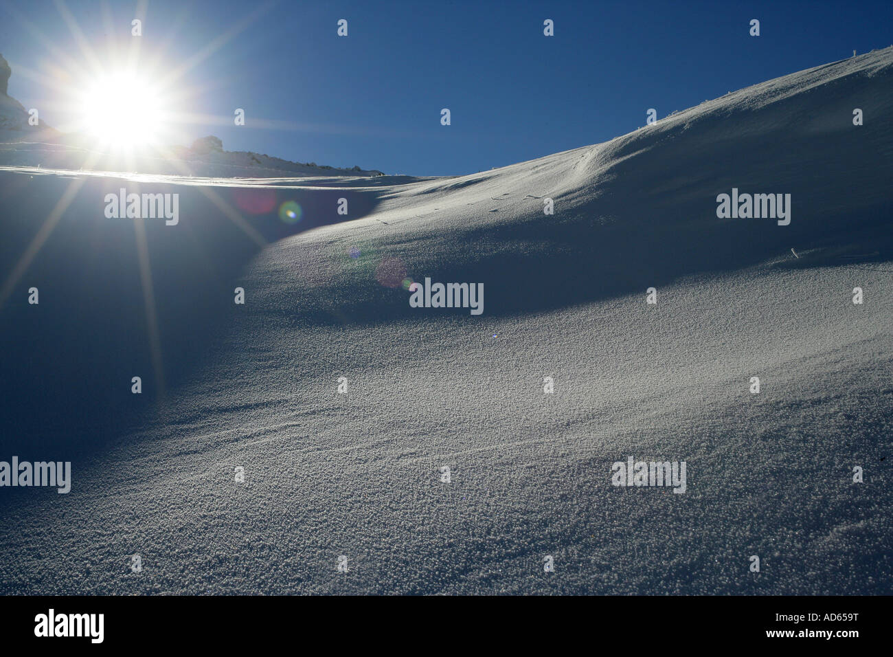 full sun on a virgin snow slope Stock Photo - Alamy