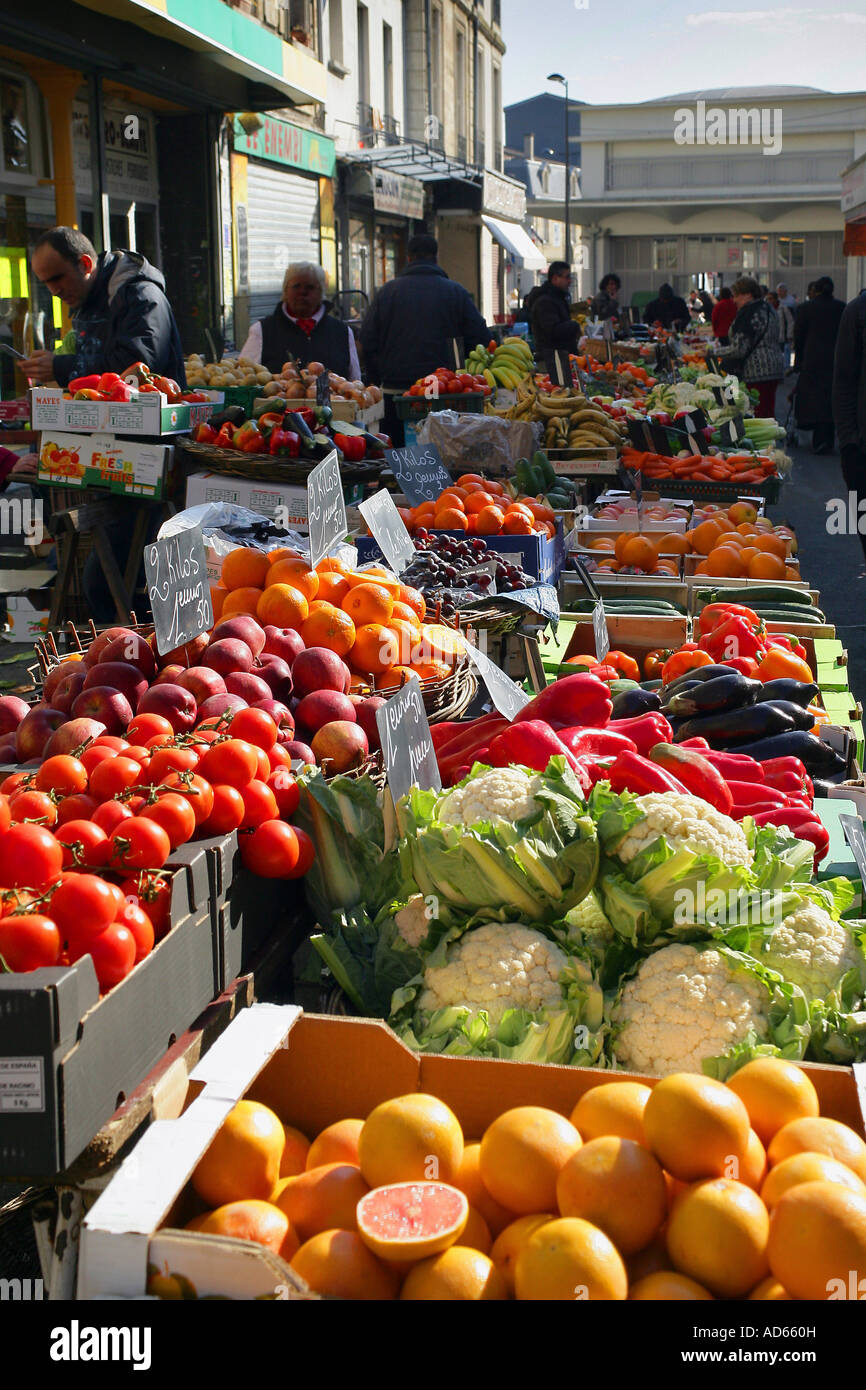 fruits and vegetables market, open air food market in the street Stock ...