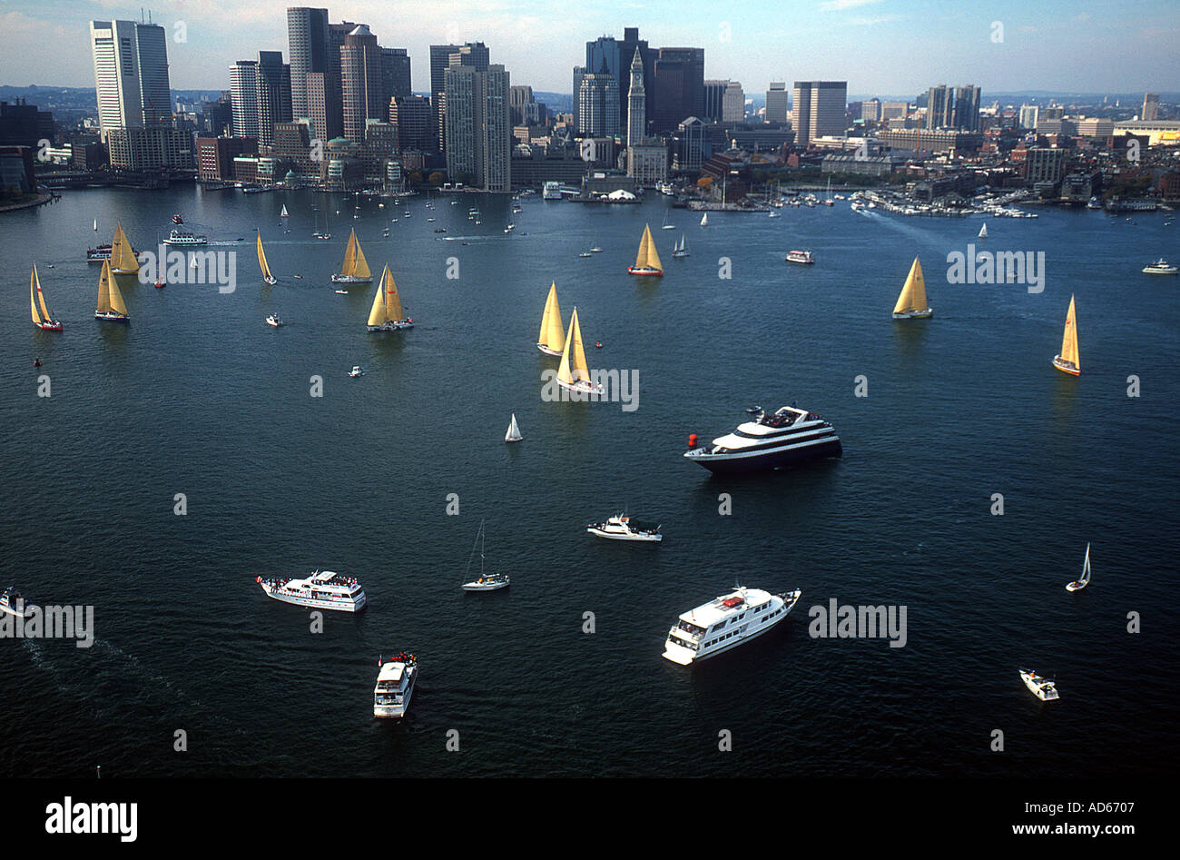 Aerial, Boston Harbor, city skyline Stock Photo - Alamy