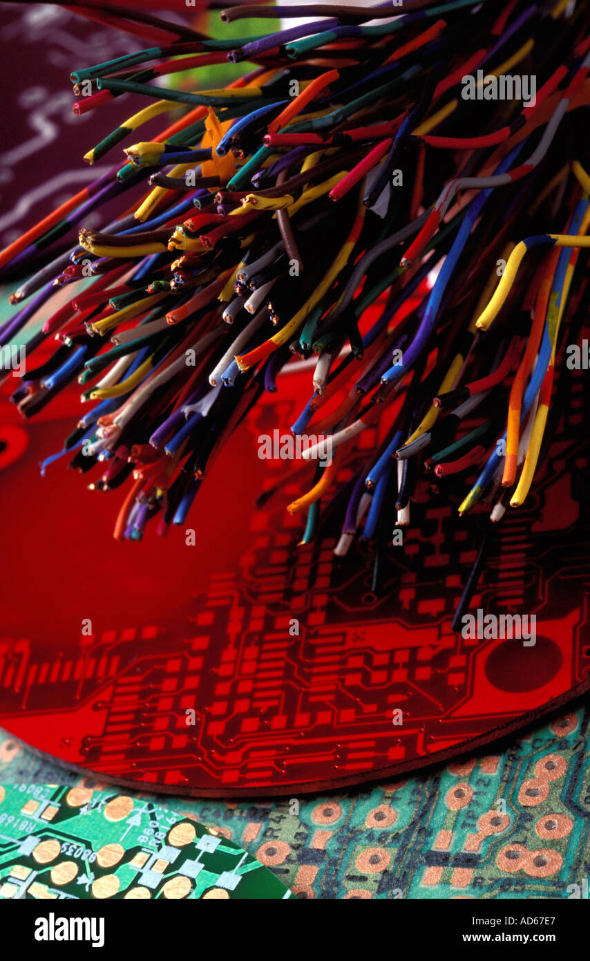 Wire bundle on circuit boards Stock Photo - Alamy
