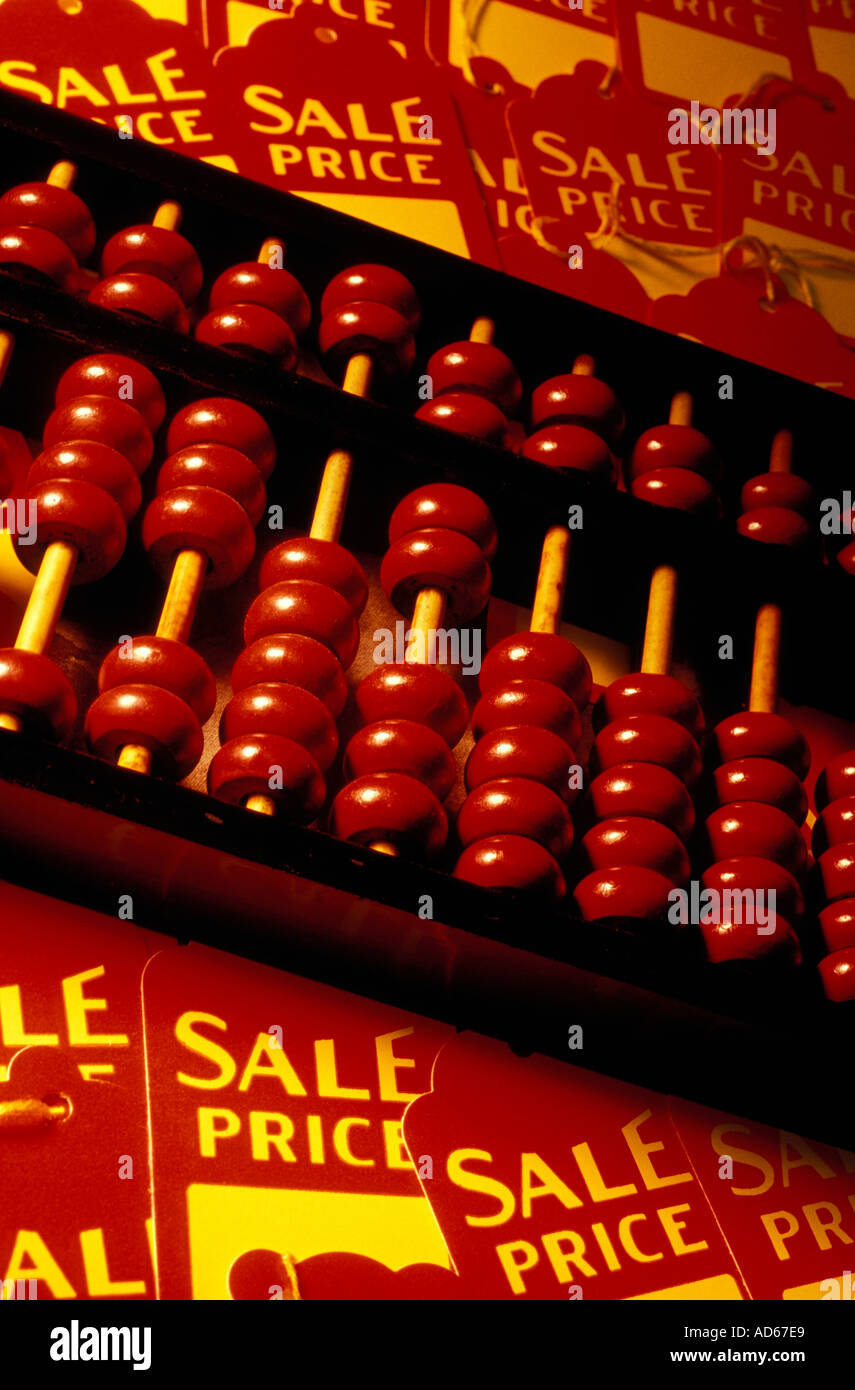 Abacus on top of sale price tags Stock Photo - Alamy