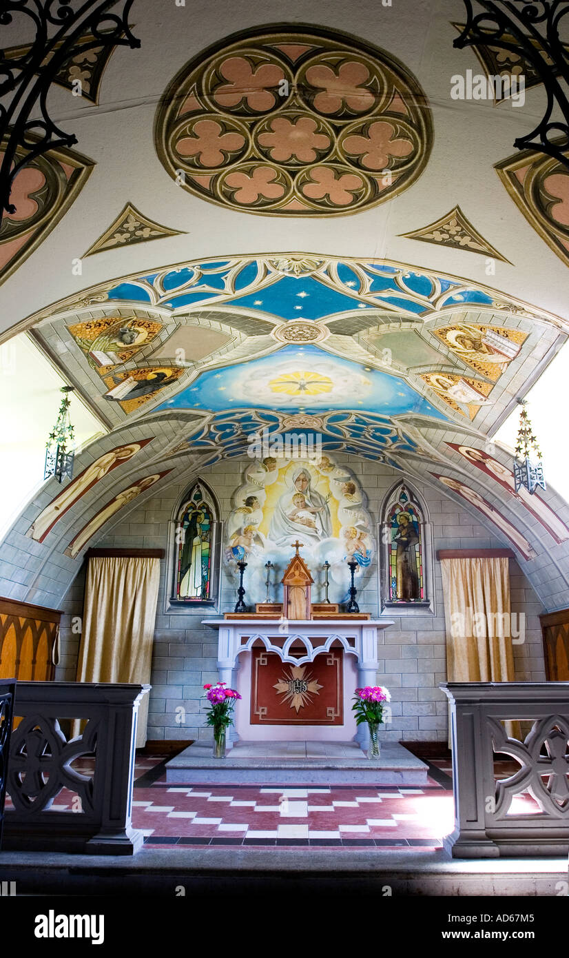 Inside Italian catholic chapel showing religious murals. Lamb Holm ...
