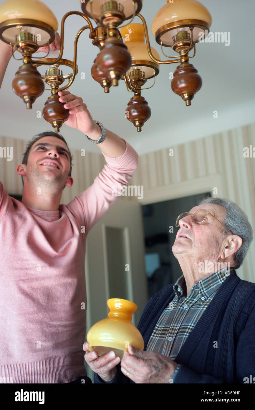 elderly person with home help Stock Photo - Alamy