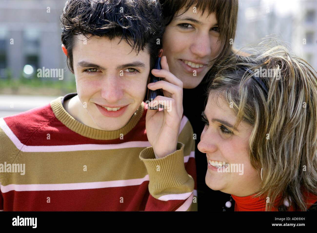 friends team with mobile phone Stock Photo - Alamy