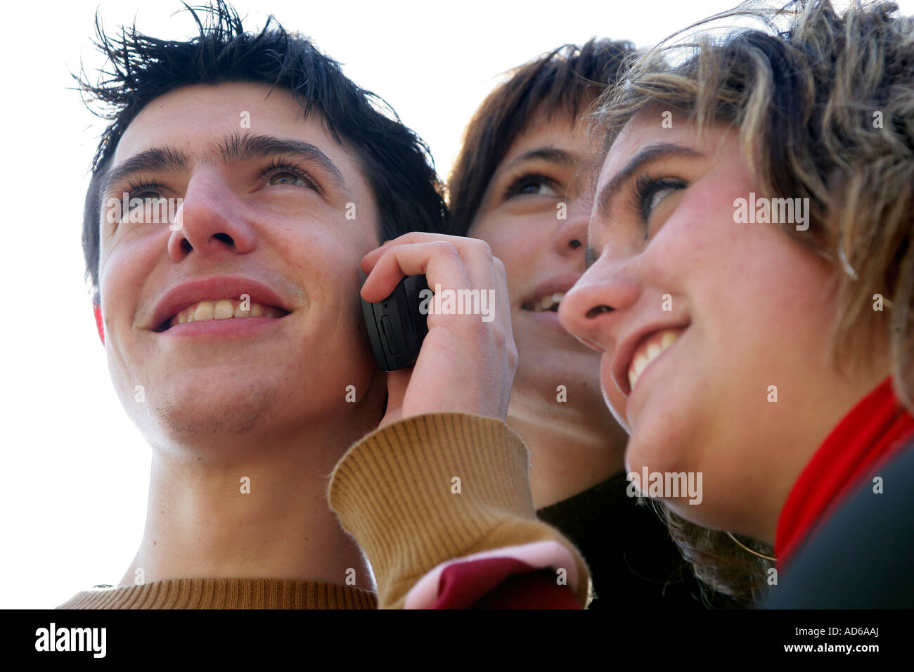 friends team with mobile phone Stock Photo - Alamy