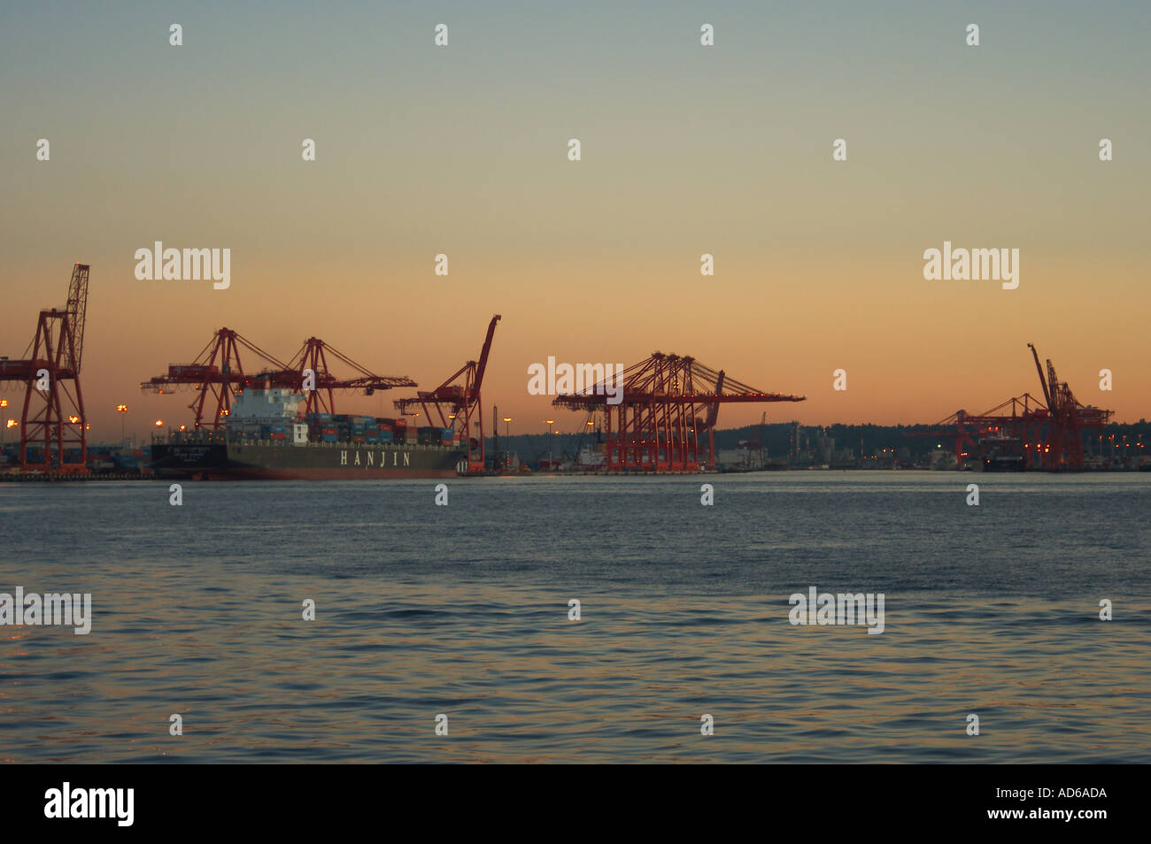 Port of Seattle Washington Container Terminals at Dusk Container Ship ...