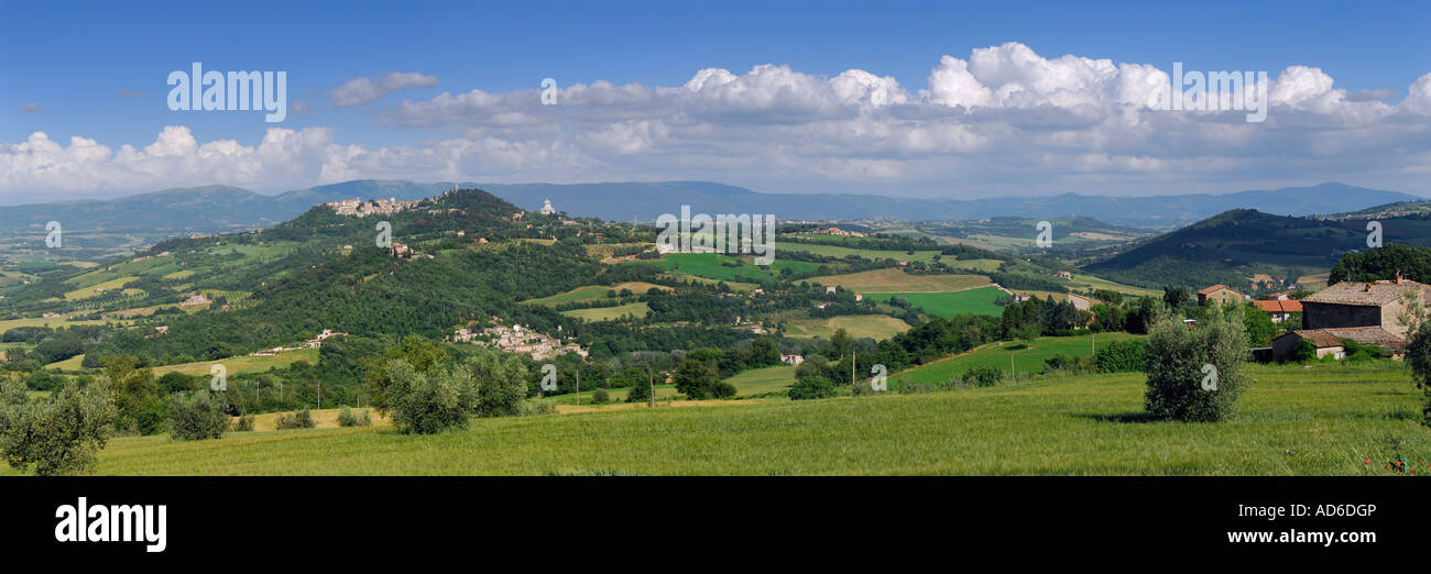Panorama of the Tiber Valley farm fields in Umbria with Pontecuti and ...