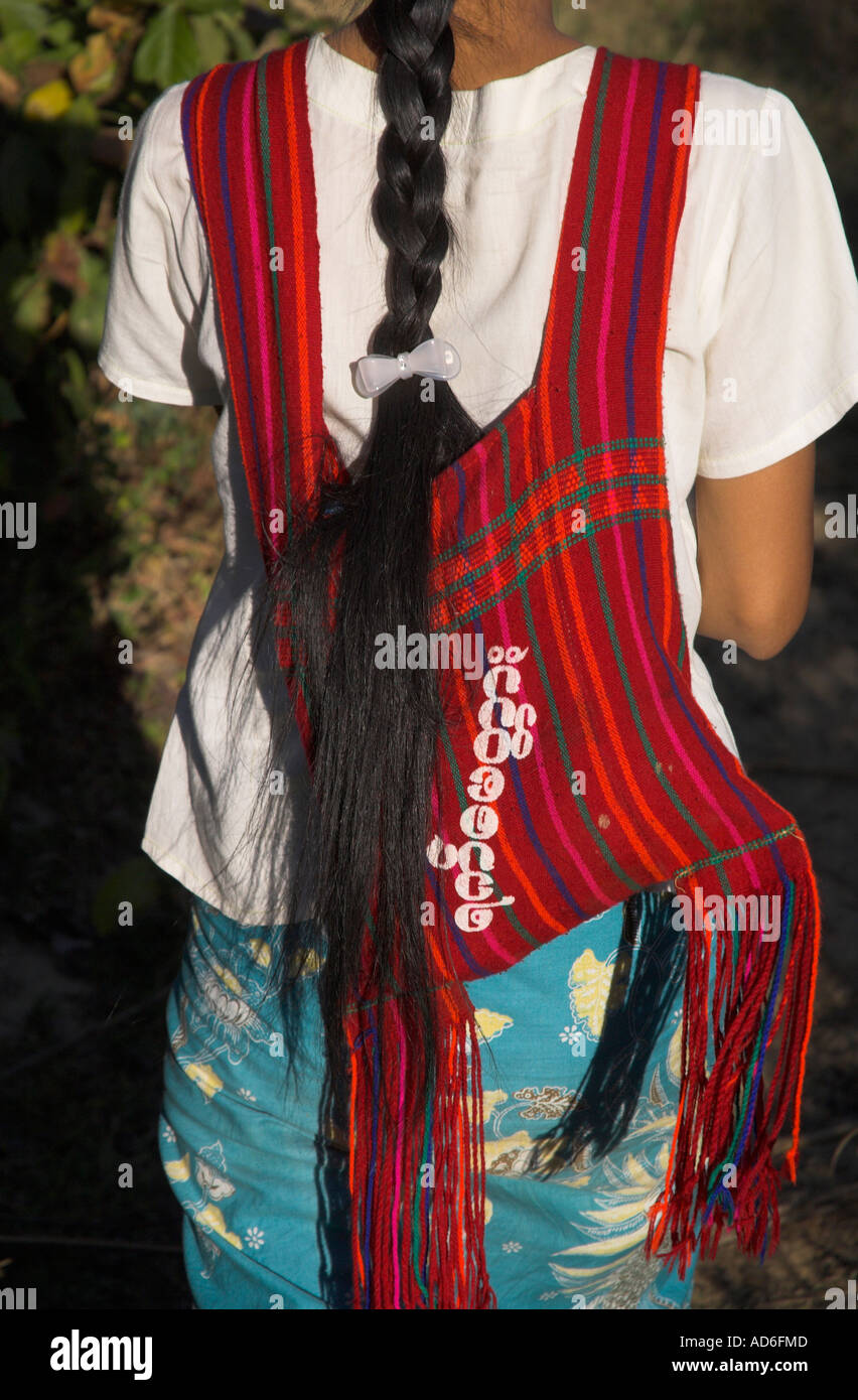 Myanmar Burma Shan state young woman with long braid and typical Shan ...