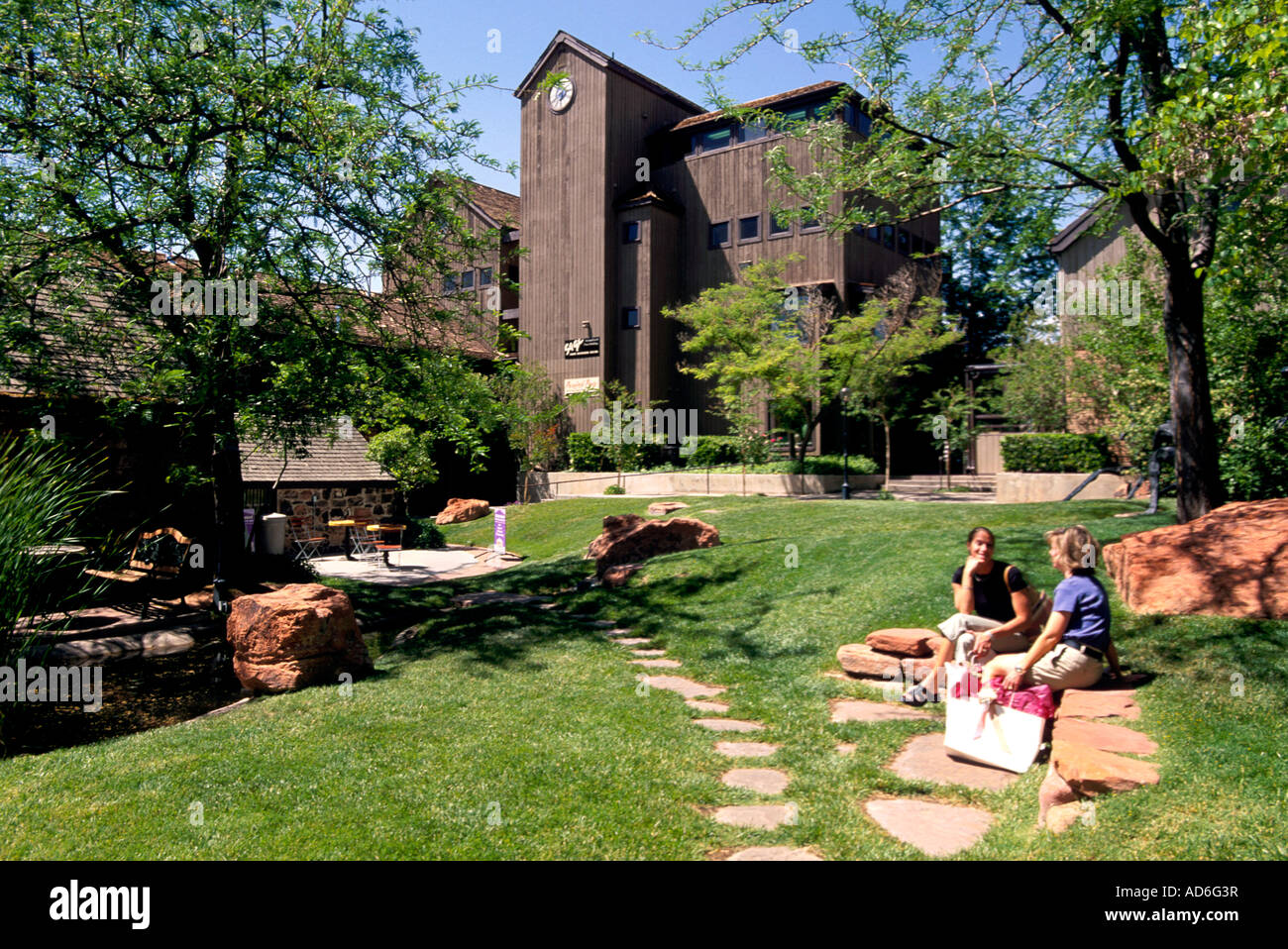 Shoppers take a break in Ancestor Square Historic Downtown St George ...