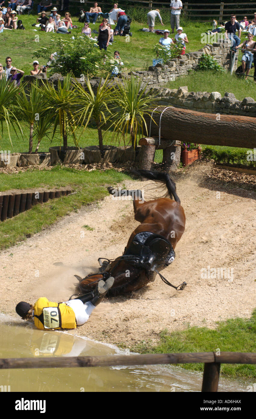 Nick Gauntlett and Calibre fall at Snuggledown lower pond Bramham ...