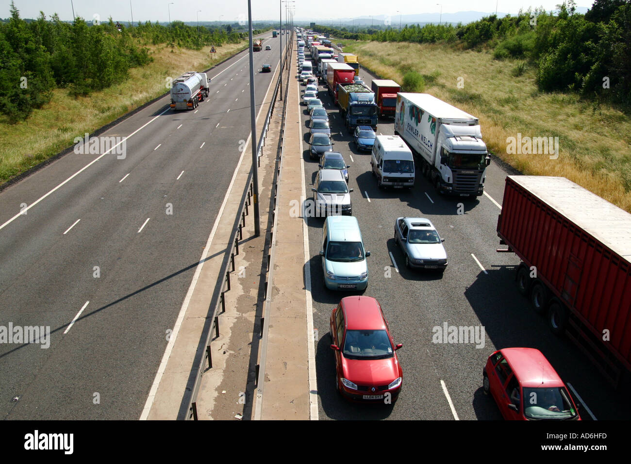 Traffic jam on M5 near Worcester June 2005 with the other side of ...