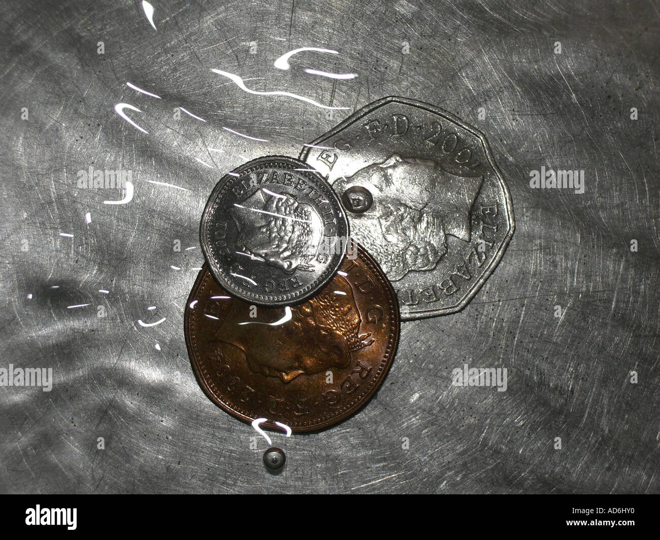 Abstract silver view with coins under water Stock Photo - Alamy