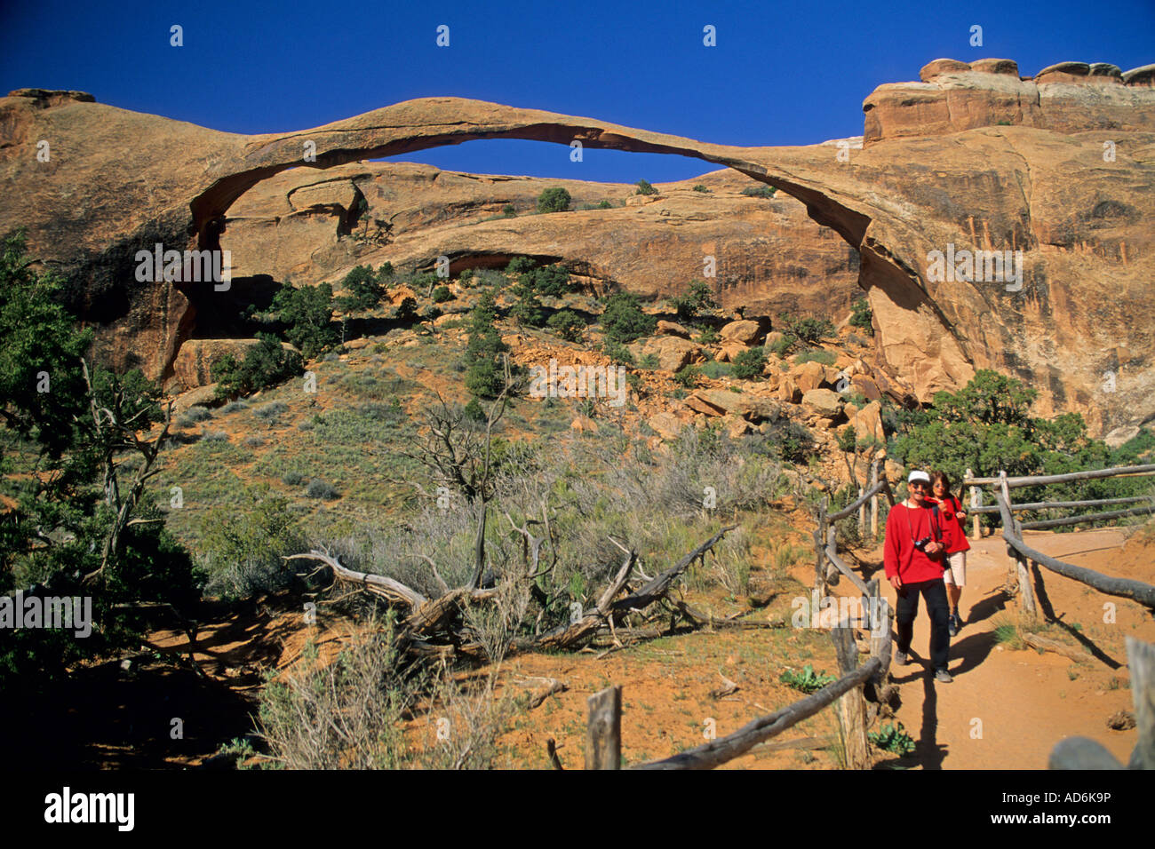 Hikers below Landscape Arch Devils Garden Trail Arches National Park ...