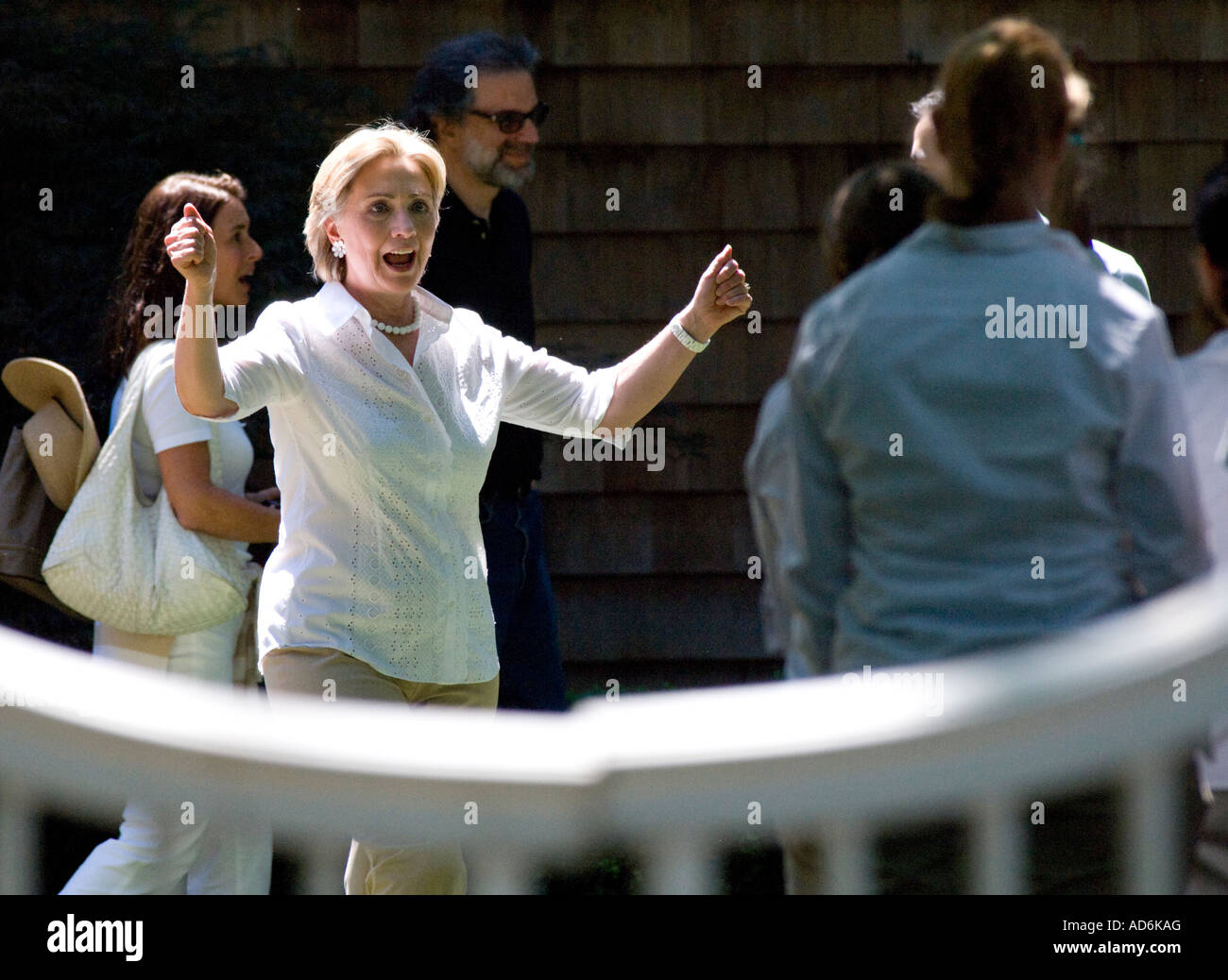 East Hampton NY 8 5 07 Hillary Clinton greets catering staff after ...