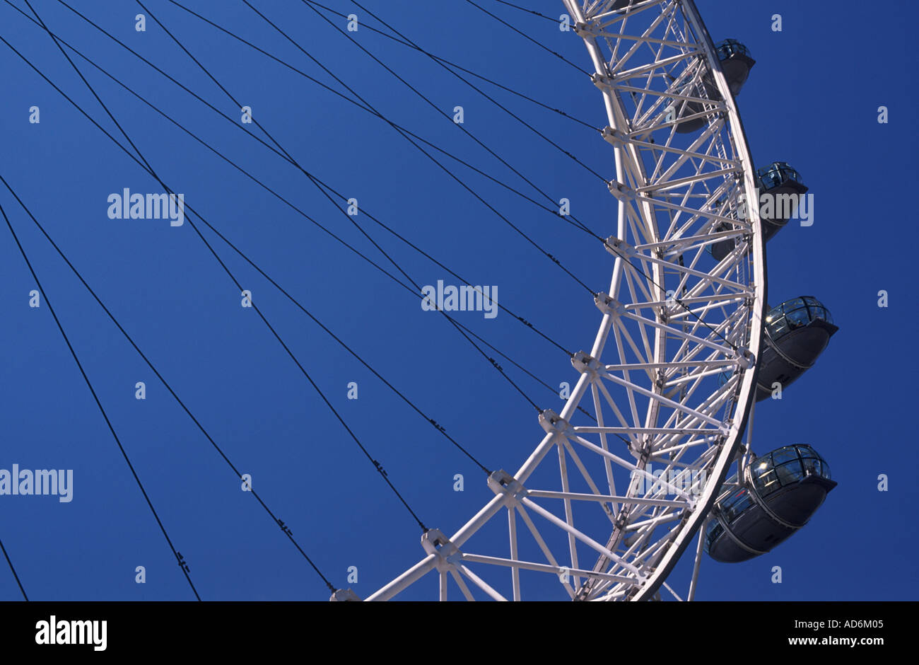 Curved section of the London Eye against blue sky, South Bank, London ...