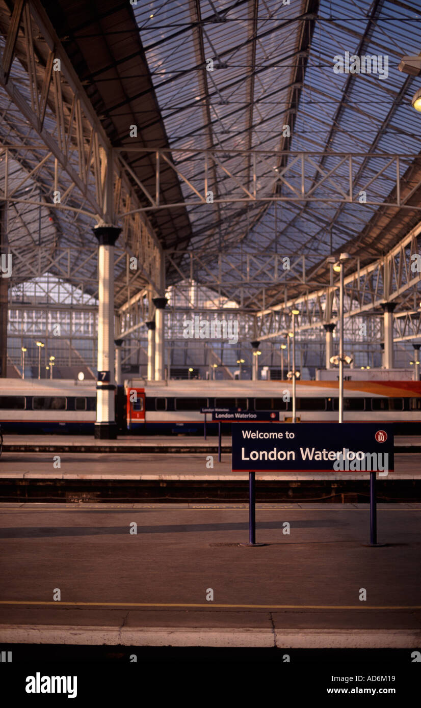 Waterloo Station: Victorian ironwork glass canopy, railway platforms ...