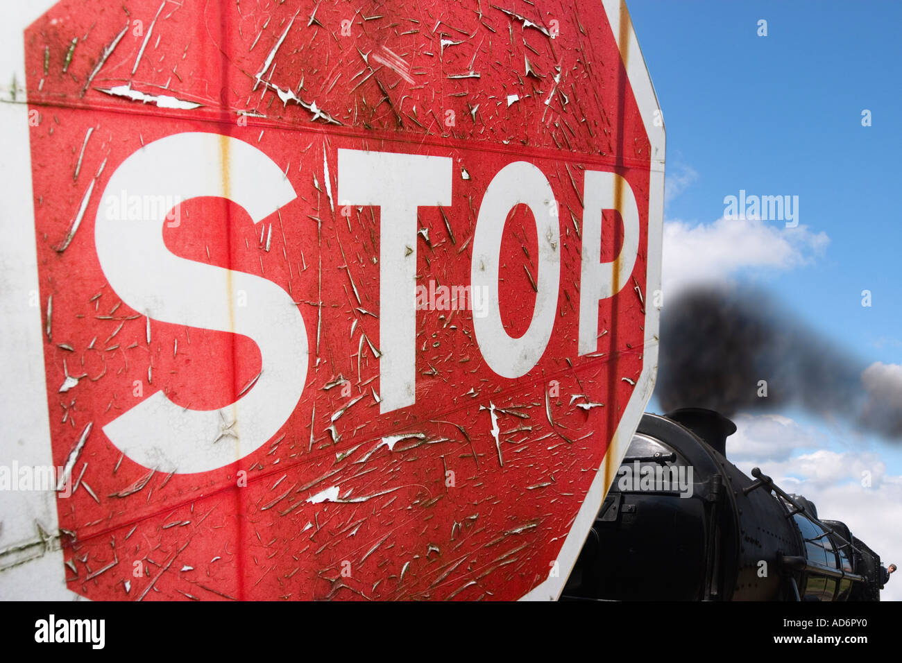 Digital composite of a traffic stop sign and a steam locomotive Stock ...