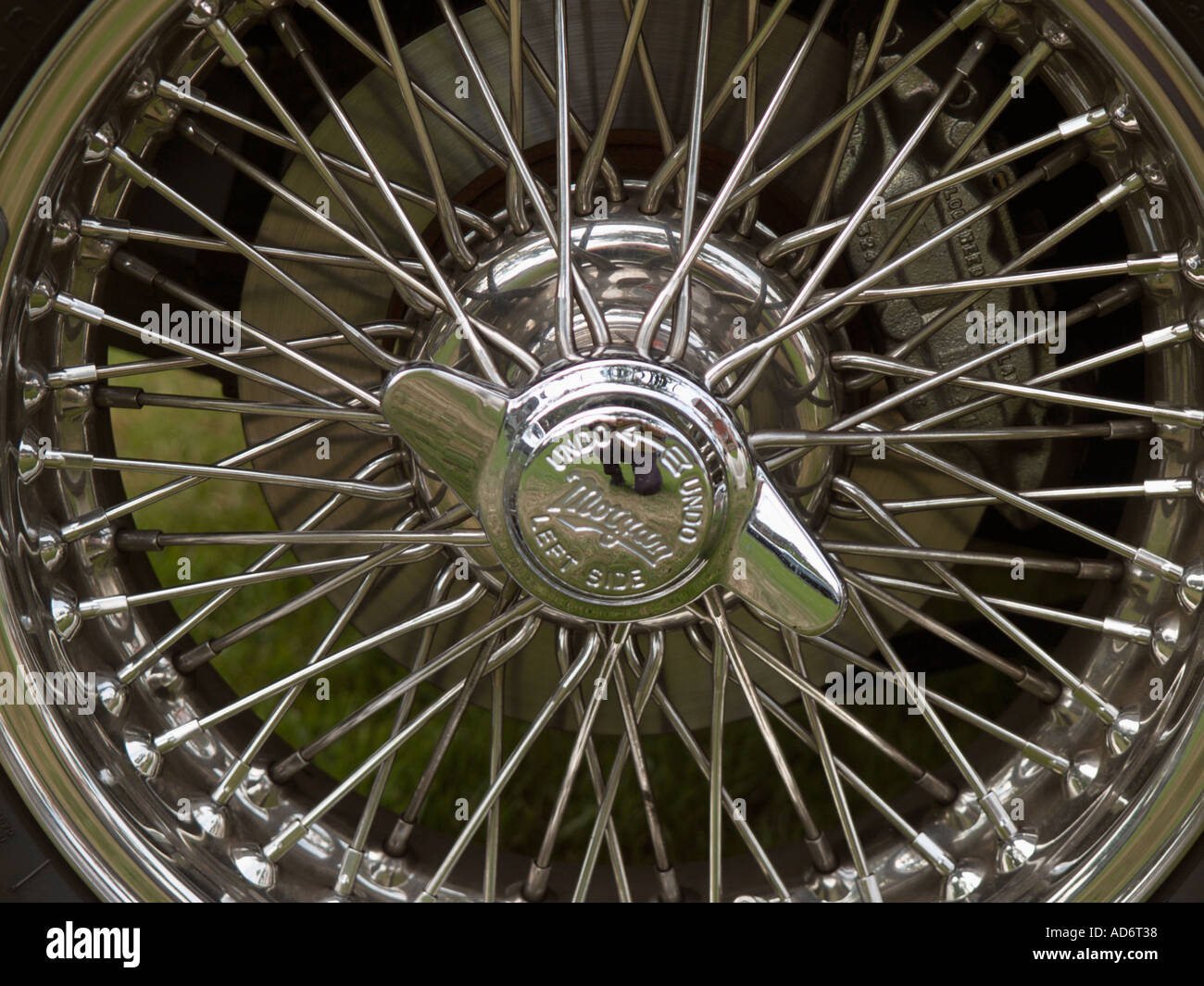 Close up of a wheel hub of a Morgan car Stock Photo - Alamy