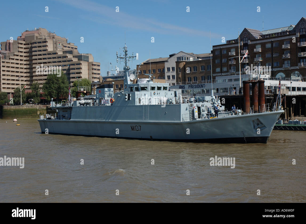 Minesweeper HMS Pembroke on the River Thames in London Stock Photo - Alamy