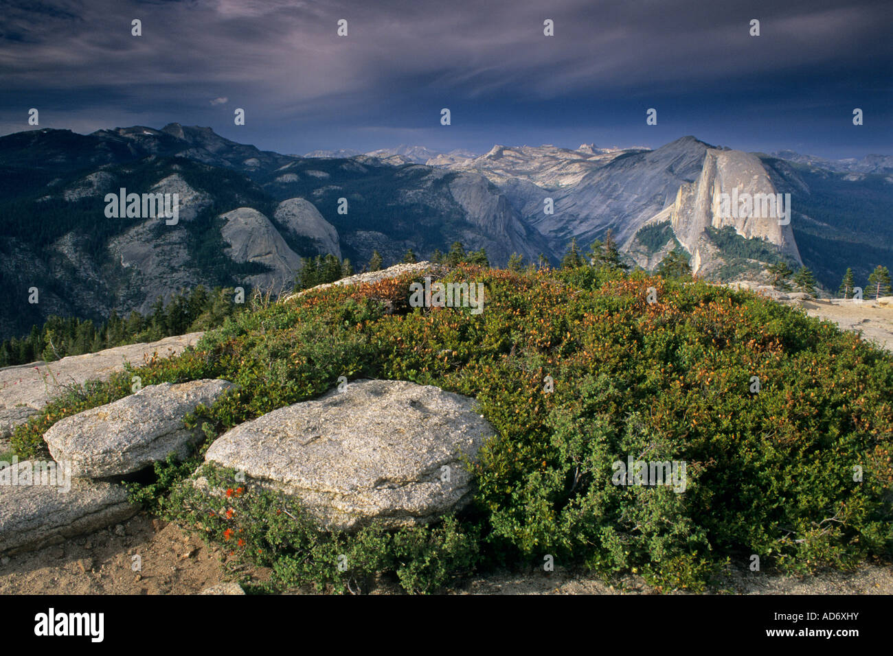 Sunset light through storm clouds on Half Dome from Sentinel Dome ...