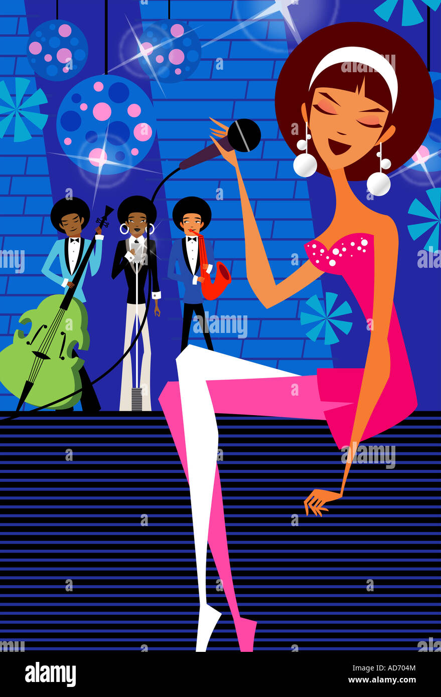 Four musicians performing in a nightclub Stock Photo - Alamy